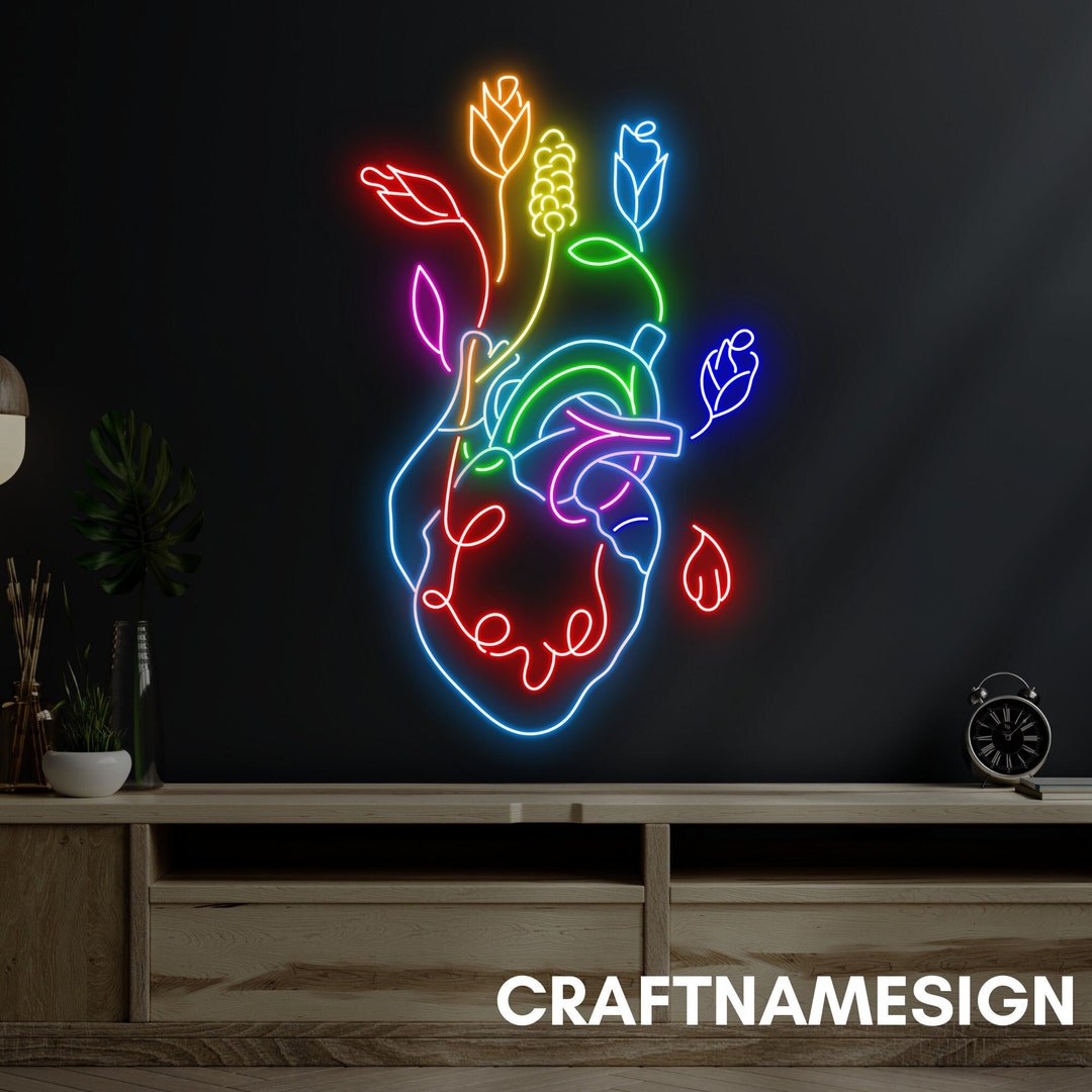 Heart Flower Neon Sign, Flower Led Sign, Custom Neon Sign, Flower Pot ...