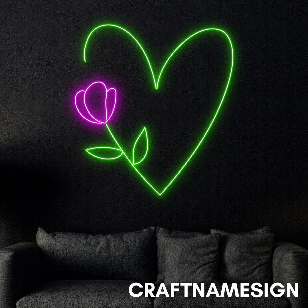 Heart Rose Neon Sign, Mother's Day Led Sign, Custom Neon Sign, Rose ...