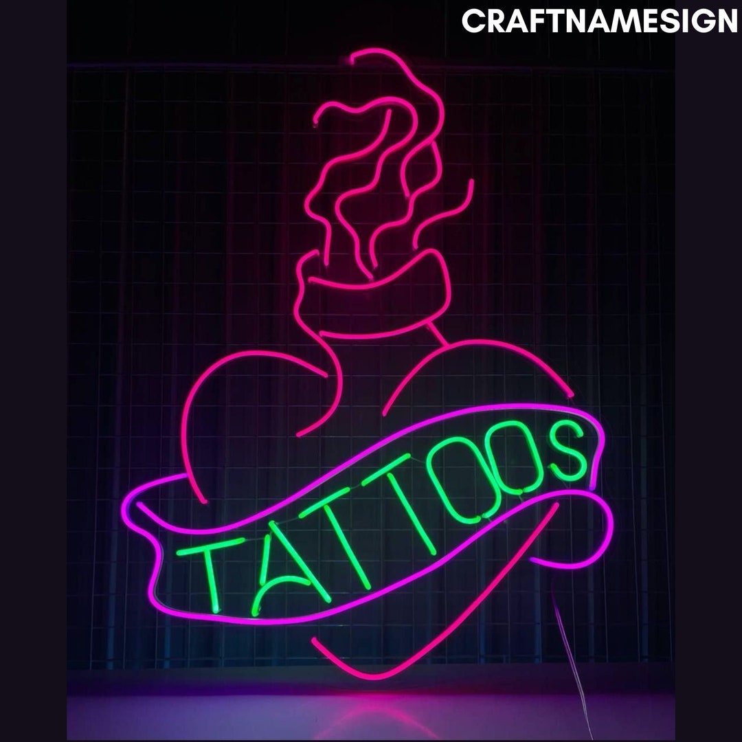 Tattoos Neon Sign, Tattoos Heart Led Sign, Tattoo Studio Sign, Tattoo ...