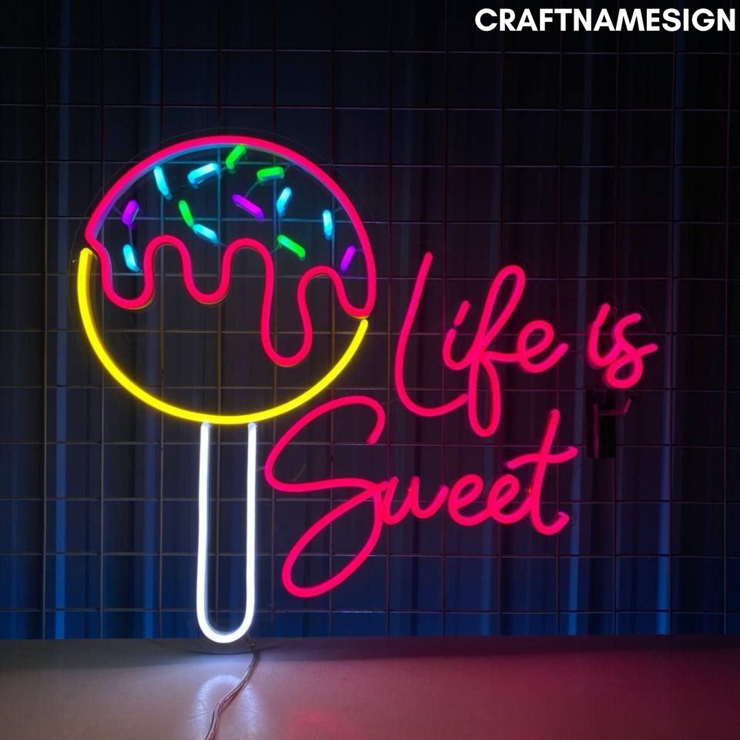 Life is Sweet Neon Sign, Lollipop Candy Shop Led Sign, Custom Neon Sign ...