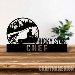 Custom Wooden Fishing Desk Name Plate, Personalized Fisher Plaque Metal ...