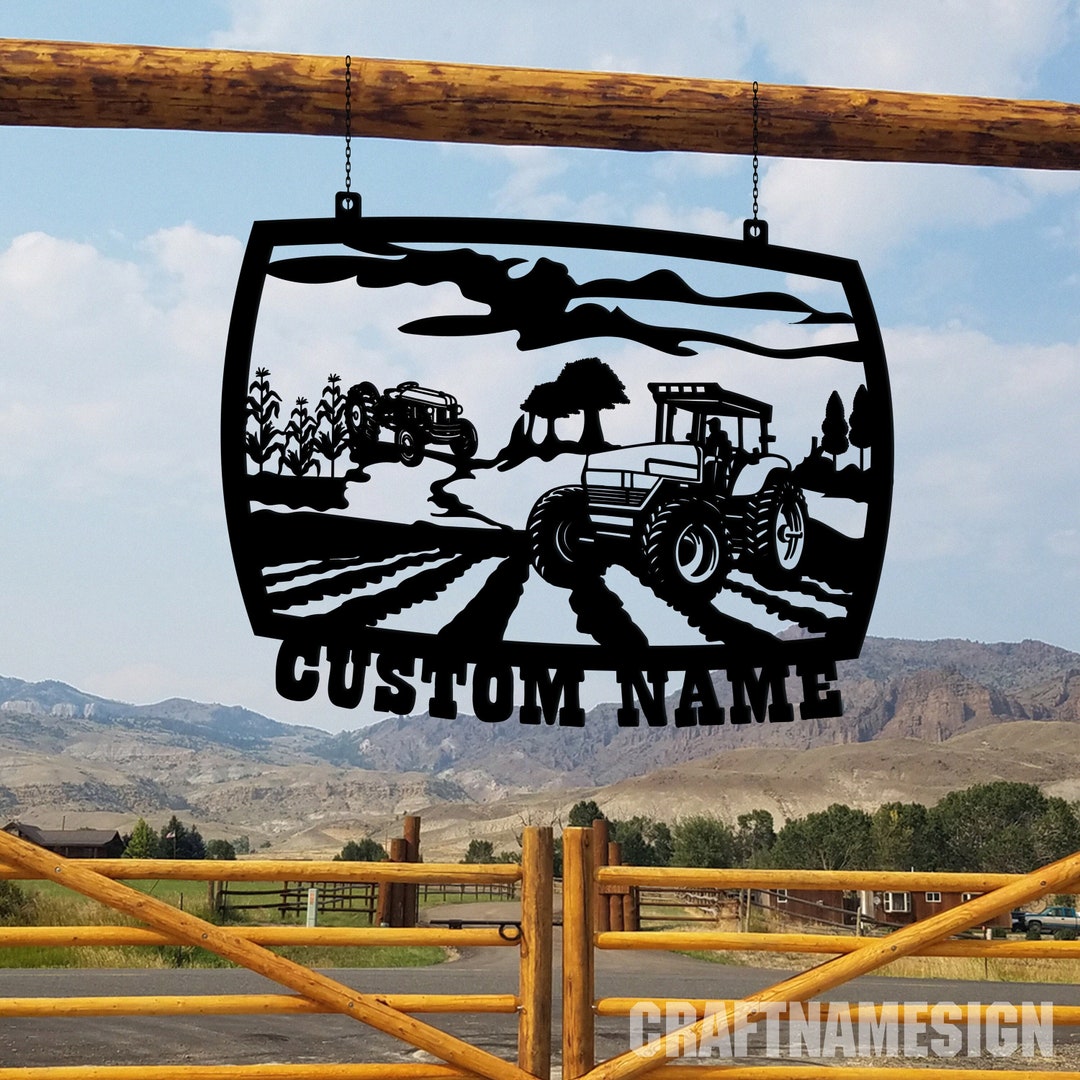 Custom Corn & Grain Harvester With Cattle Farm, Metal Name Sign Outdoor ...