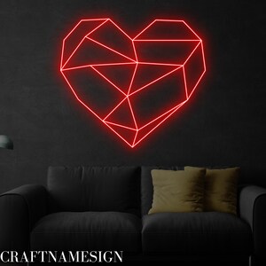 Heart Geometric Neon Sign, Heart Geometric Led Sign, Custom Neon Sign ...