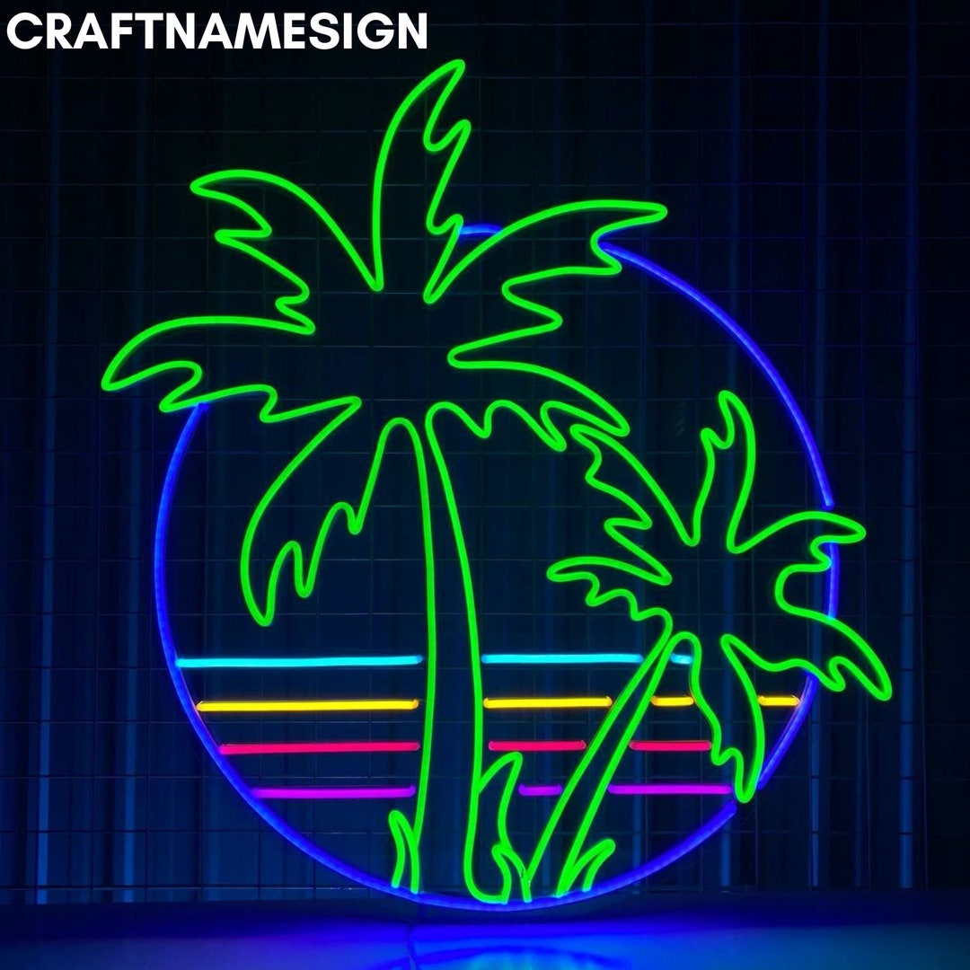 Palm Tree in the Sunset Neon Sign, Palm Tree Beach Led Sign, Custom ...