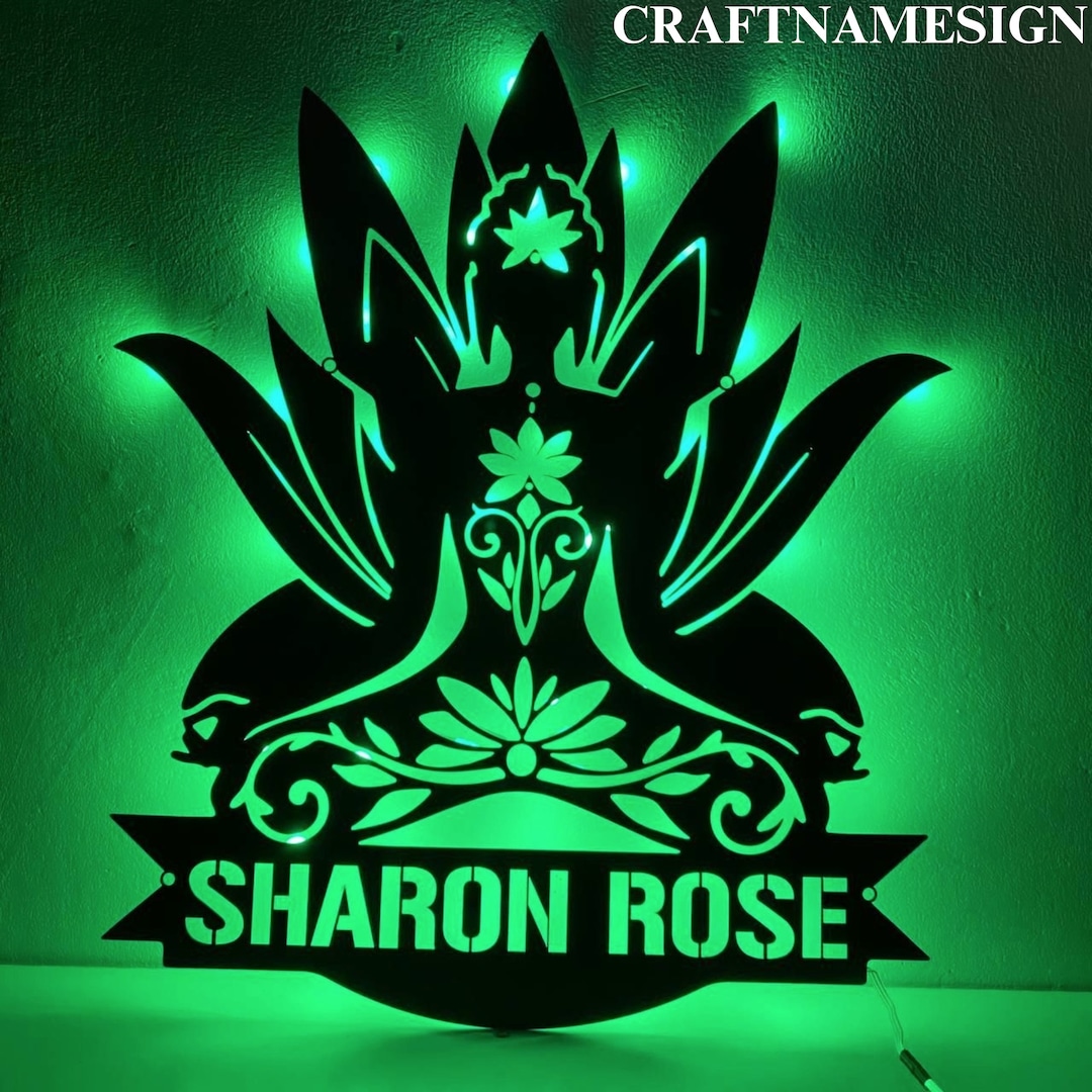 Custom Meditating Yoga Buddha Lotus Metal Wall Art LED Light Buddhist ...