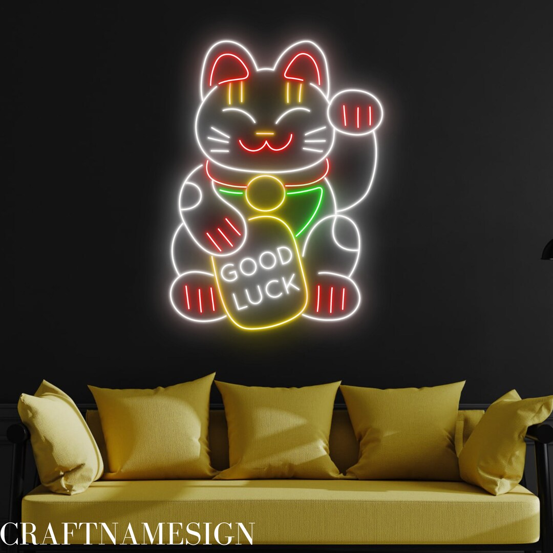 Lucky Decor for Store Neon Sign, Fortune Cat Led Sign, Custom Neon Sign ...