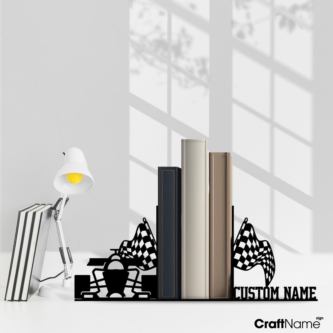 Custom Race Car Bookend Metal Sign, Personalized Car Racer Name Book ...
