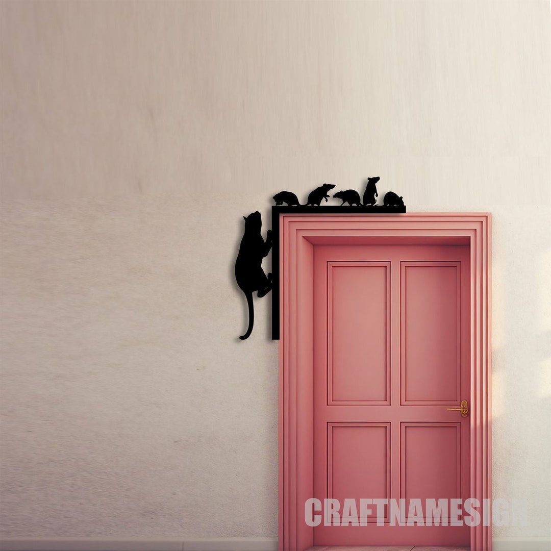 Cat Mouse Door Corner Metal Wall Art, Cat Catching Mouse Door Topper ...