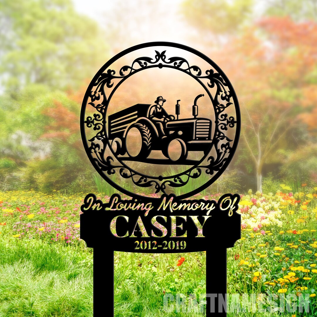 Custom Tractor Memorial Plaque Stake, Memorial Garden Stake, Grave ...