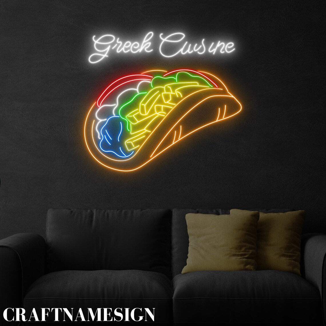 Greek Cuisine Neon Sign, Greek Gyro Meat Potato Led Sign, Custom Neon ...