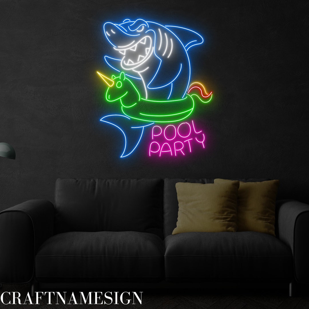 Shark Pool Party Neon Sign, Beach Party Led Sign, Custom Neon Sign ...