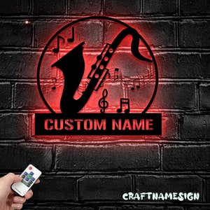 Custom Saxophone Musical Instrument Metal Wall Art LED Light ...