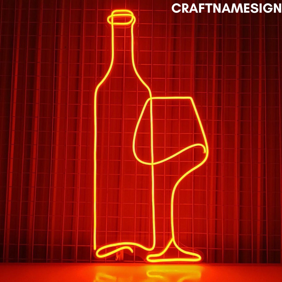 Basic Wine Glass Bottle Led Sign, Wine Addicted Neon Sign, Custom Neon ...