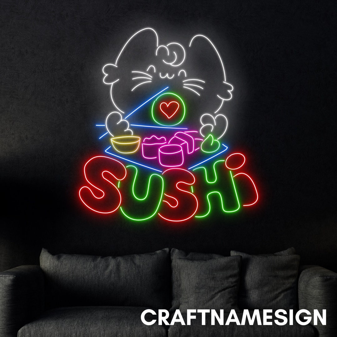 Cat Sushi Neon Sign, Japanese Sushi Led Sign, Custom Neon Sign ...