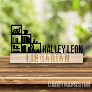 Custom Wooden Librarian Desk Name Plate, Library Metal Nameplate for ...