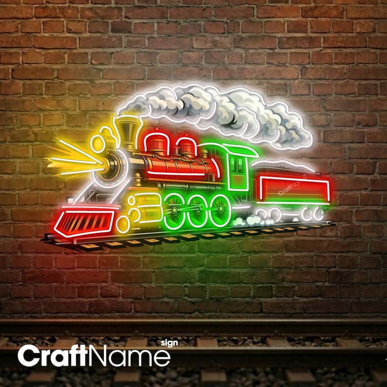 Steam Train Neon Sign, Locomotive LED Wall Art for Nursery or Railway ...