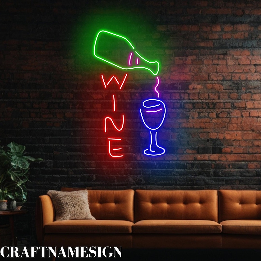 Wine Glass Bottle Neon Sign, Wine Home Bar Led Sign, Custom Neon Sign ...