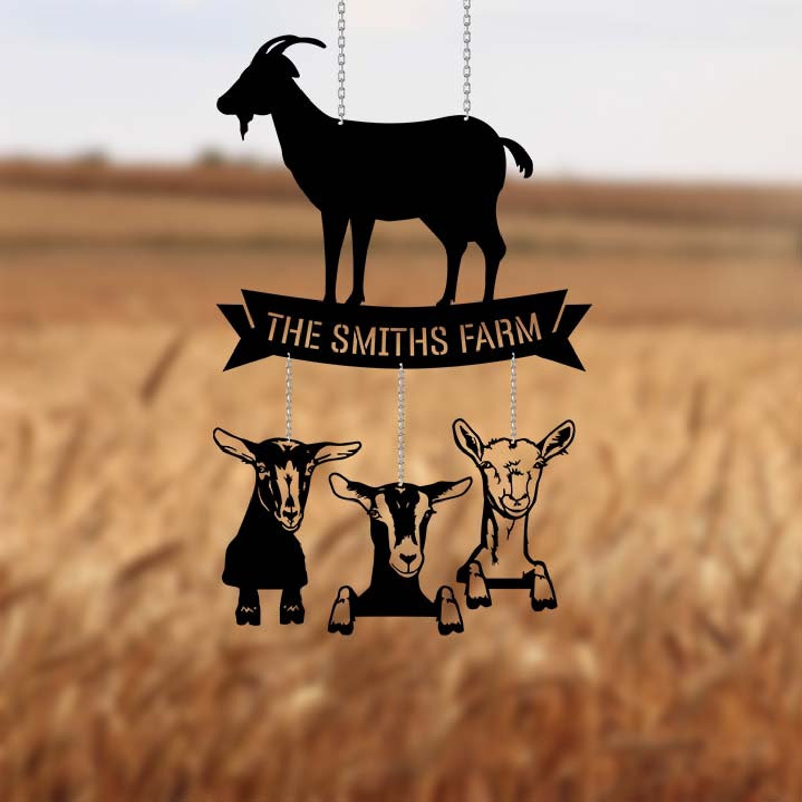 Personalized Goat Farmhouse Metal Wind Chime, Custom 3 Goats Name Sign ...