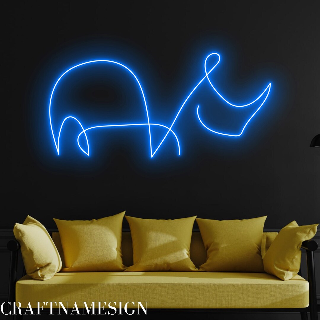 Minimalist Rhinoceros Neon Sign, Rhinoceros Led Sign, Custom Neon Sign ...