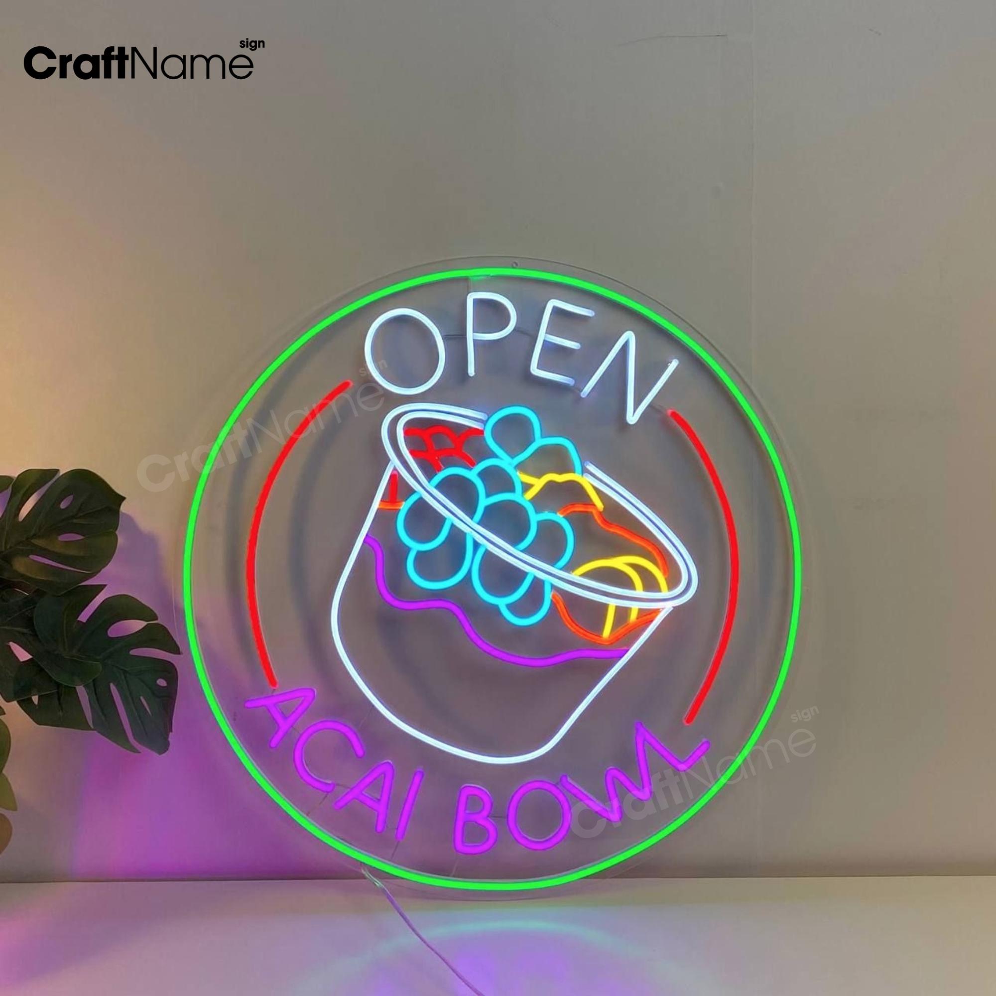 Open Acai Bowl Neon Led Light, Acai Led Sign, Brazilian Healthy Pure ...