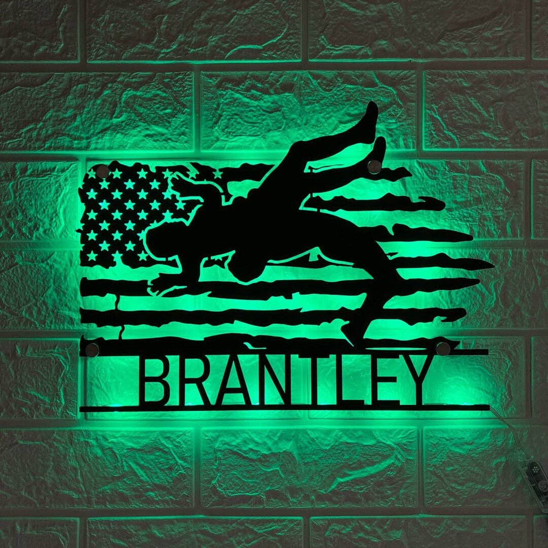 Custom Wrestler Metal Wall Art LED Light - Personalized Arm Wrestling ...
