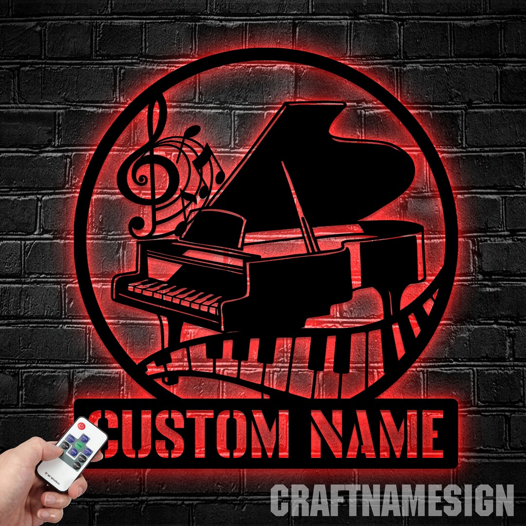 Custom Piano Metal Wall Art LED Light - Personalized Name Sign Home ...