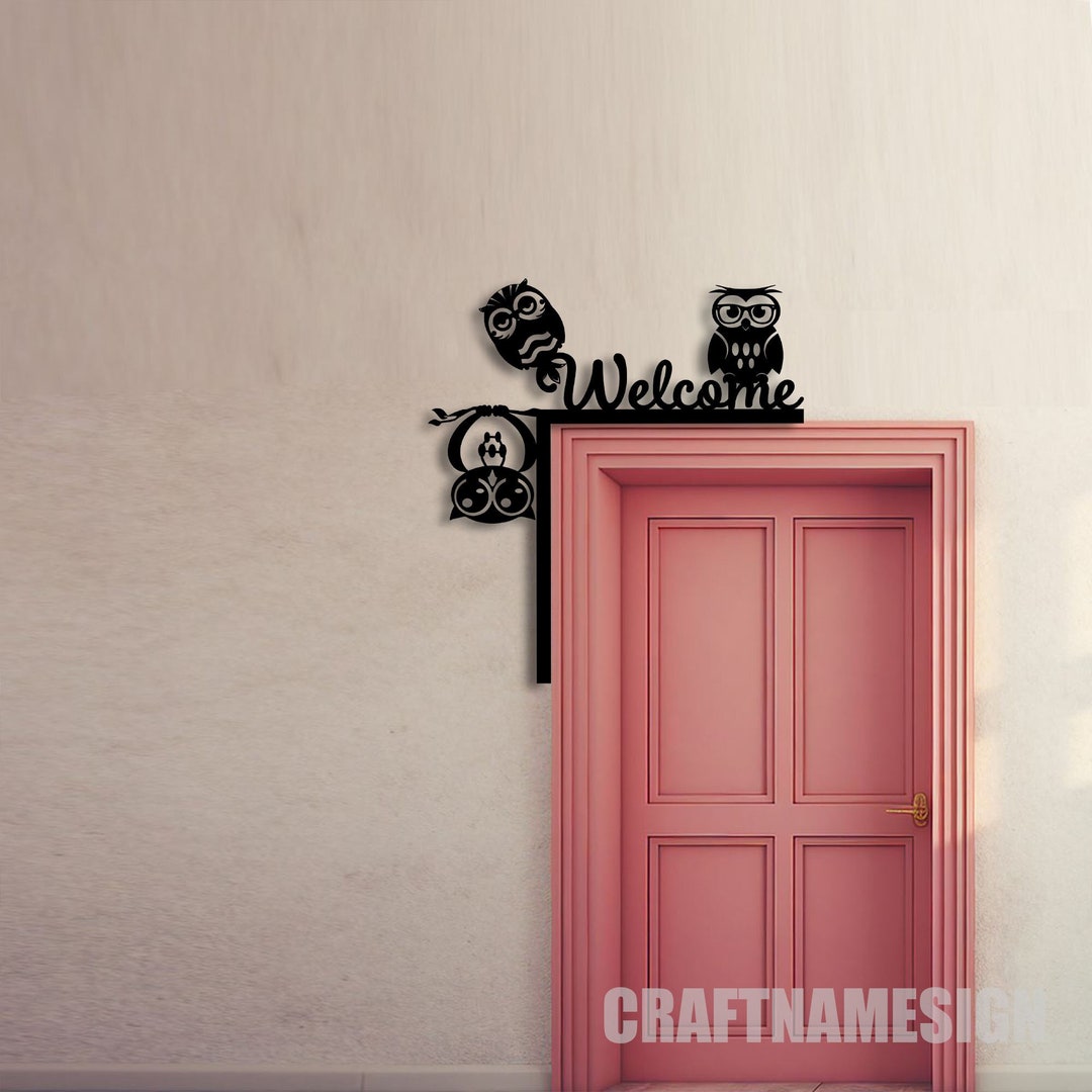 Cute Owl Door Corner Metal Wall Art, Owl Bird Door Topper, Owl Door ...