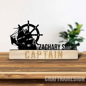 Custom Wooden Pirate Ship Captain Wheel Desk Name Plate, Metal ...