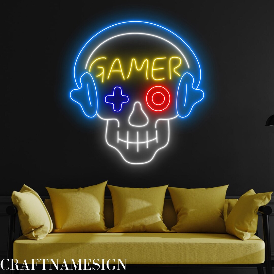 Skull Gamer Led Sign, Game Controller Neon Sign, Custom Neon Sign, Game ...