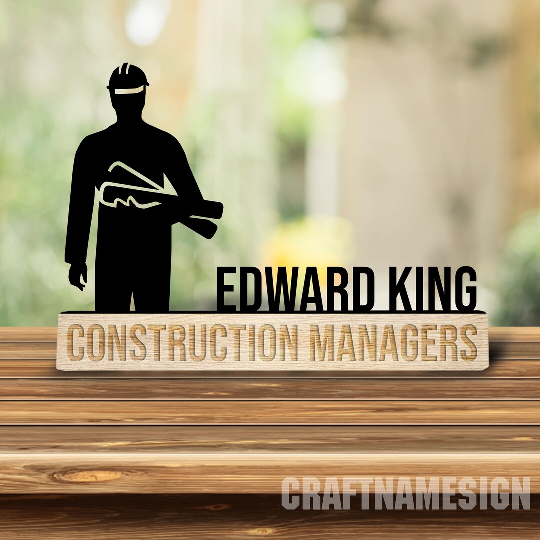 Custom Wooden Construction Managers Desk Name Plate, Engineer Metal ...