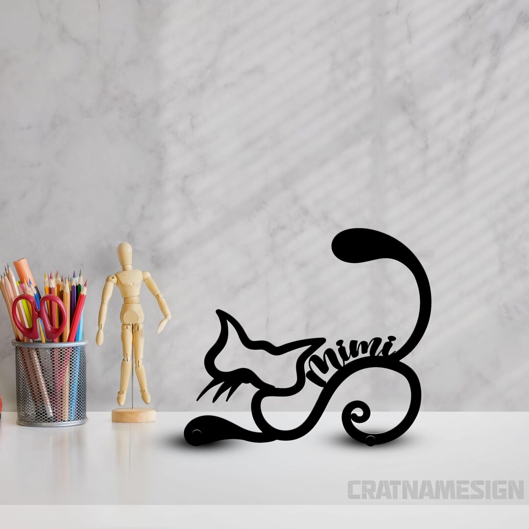 Personalized Minimalist Cat Metal Desk Decoration, Custom Cat Metal ...