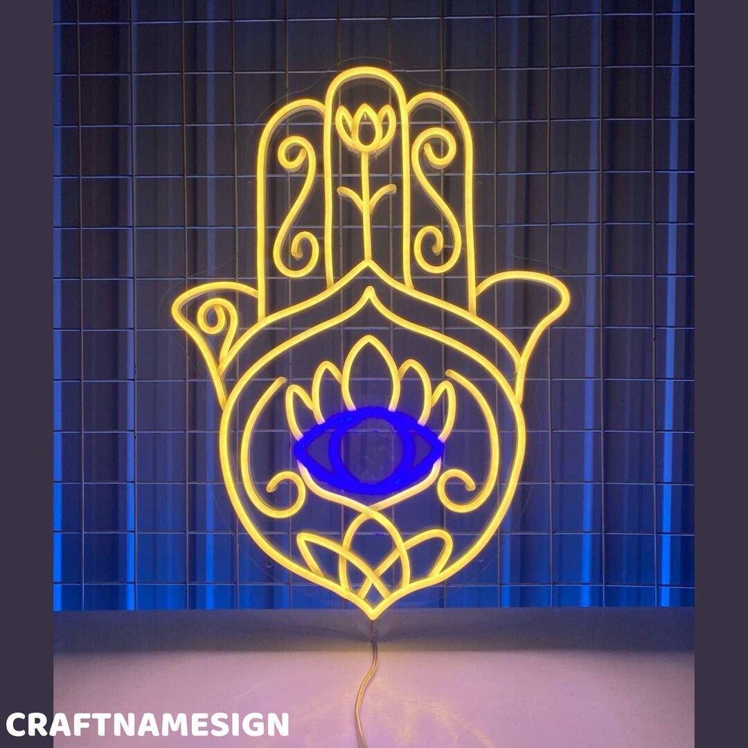 Hamesh Hamsa Hand Neon Sign, Hamsa Eye Led Sign, Custom Neon Sign ...