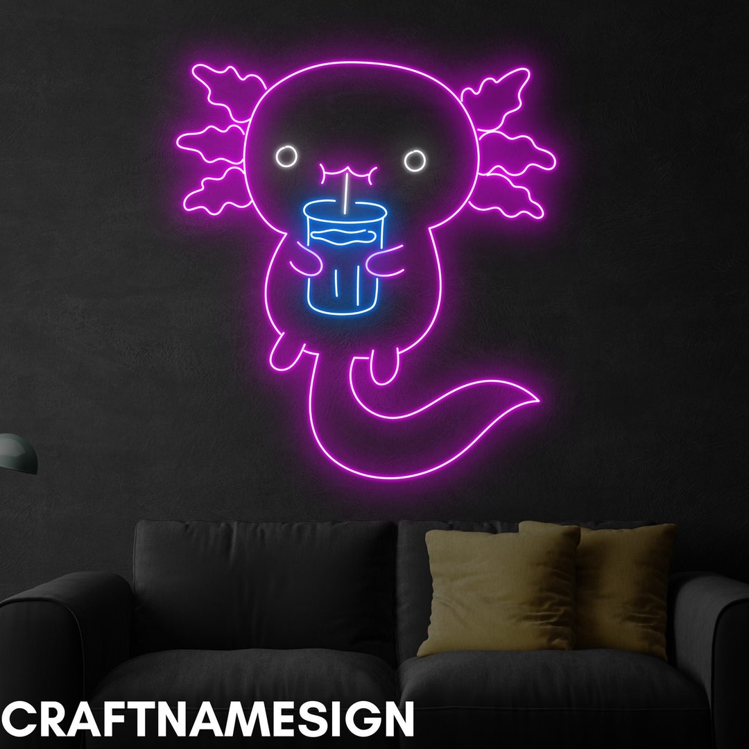 Milk Tea Axolotl Neon Sign, Axolotl Milk Tea Led Sign, Custom Neon Sign, Milk Tea Store Wall ...