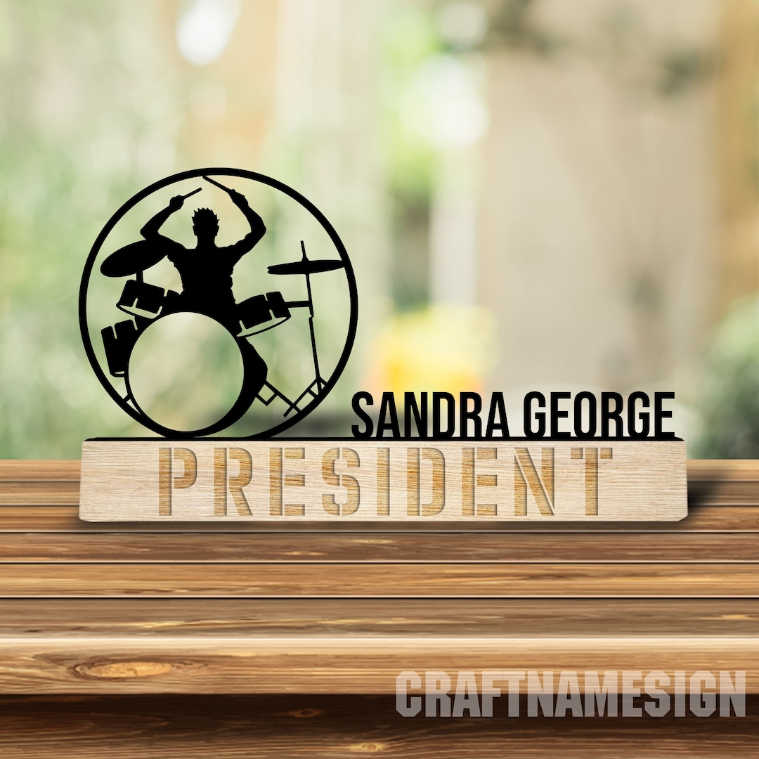 Custom Wooden Drummer Desk Name Plate, Drum Lover Metal Nameplate for ...