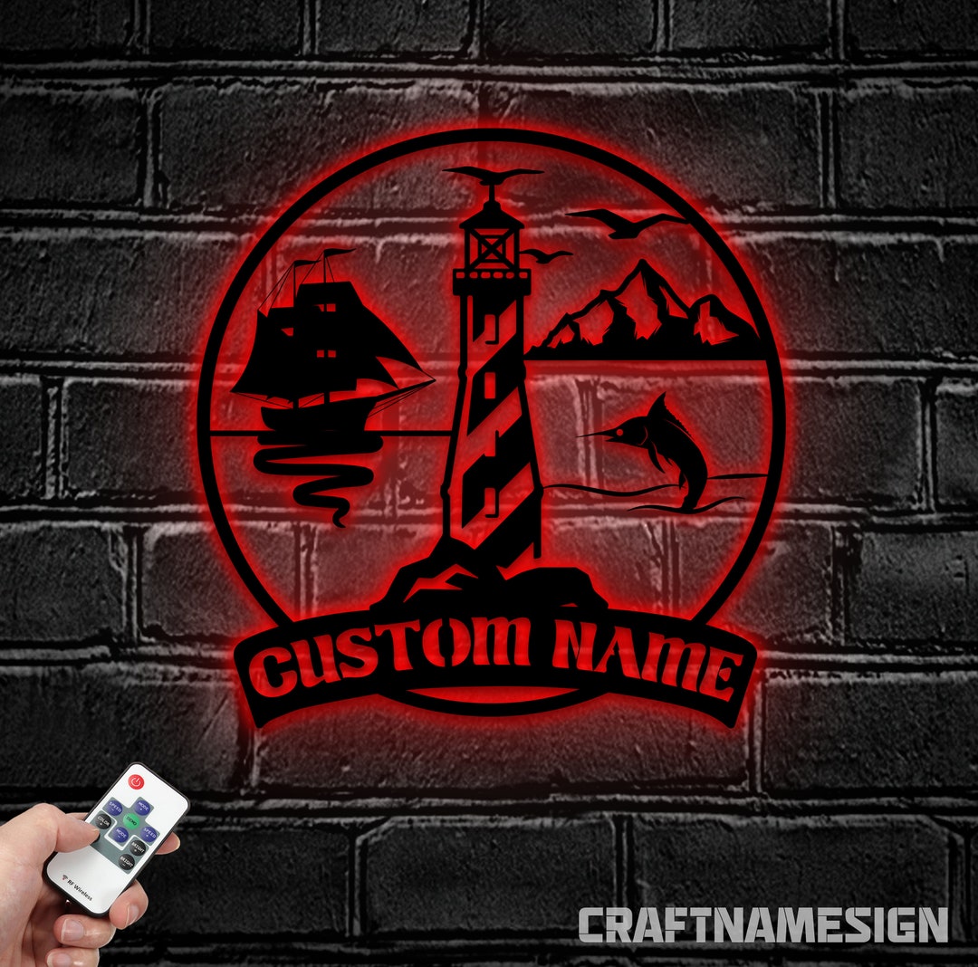 Custom Lighthouse Metal Wall Art LED Light - Personalized Light House ...