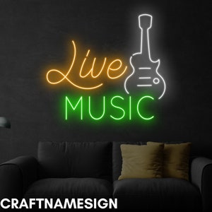 Live Music Led Sign, Guitar Neon Sign, Custom Neon Sign, Guitar Shop ...