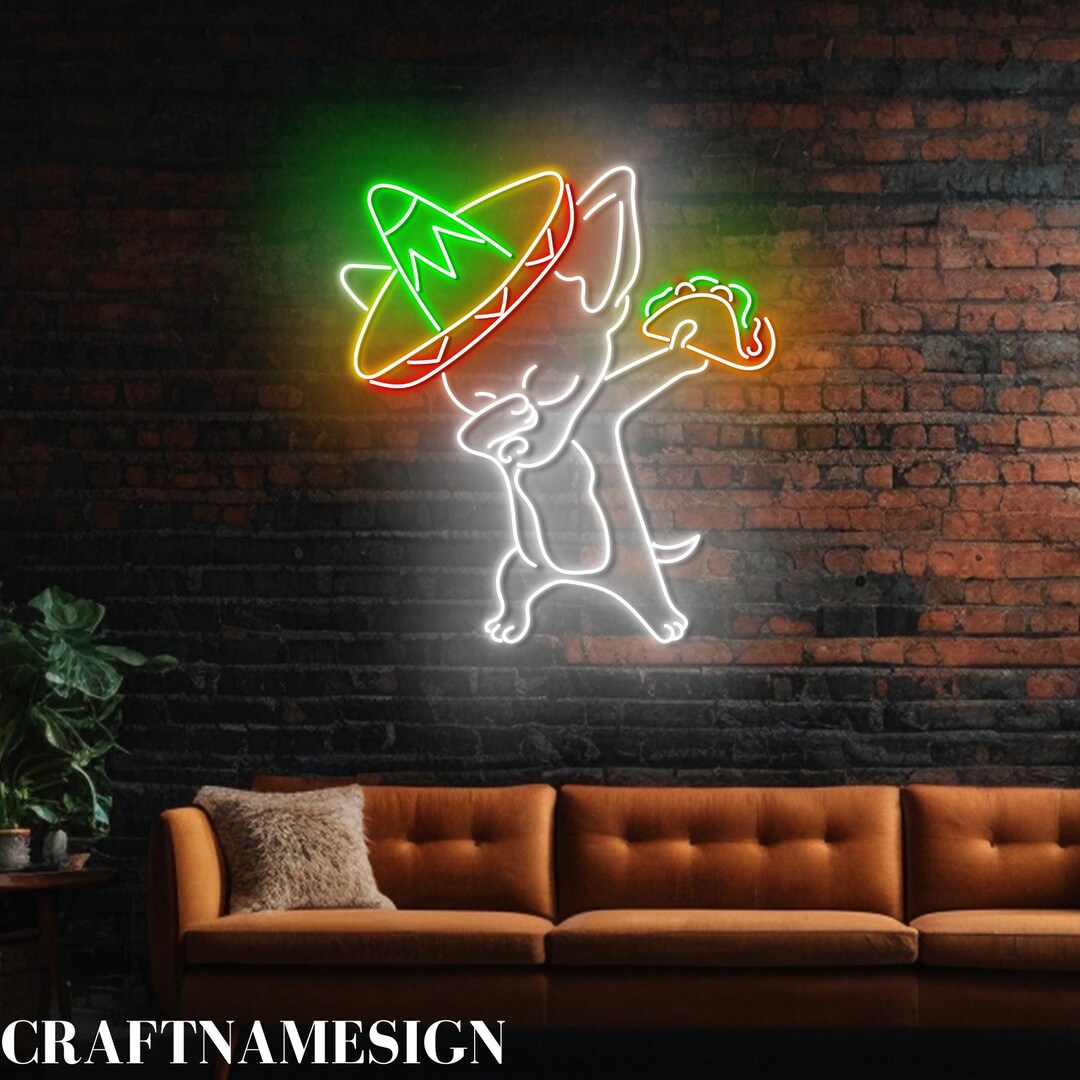 Chihuahua Mexican Tacos Neon Sign, Mexican Tacos Chihuahua Dog Led Sign ...