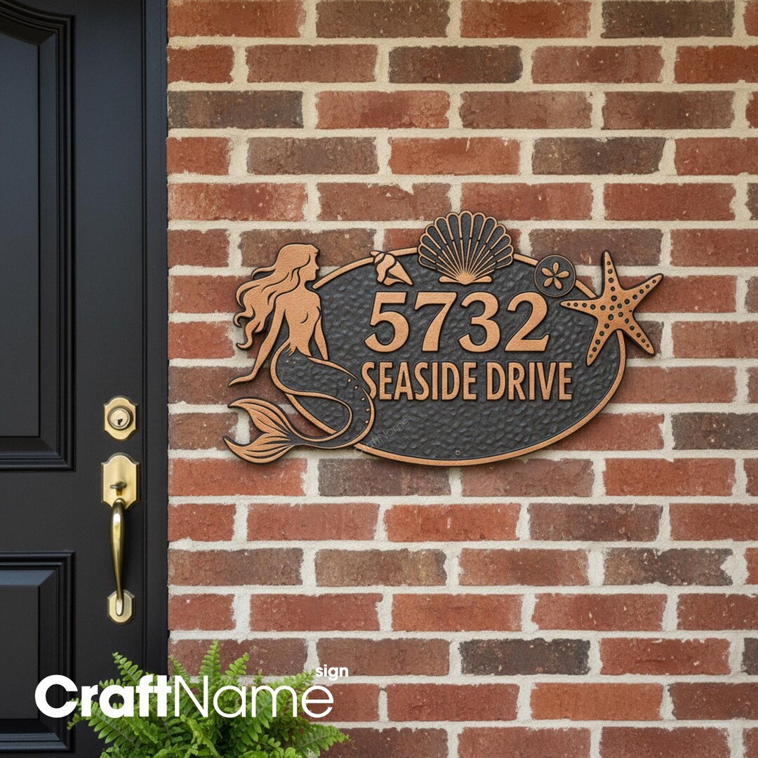 Custom Mermaid House Number Plaque, Acrylic Address Sign for Gate or ...