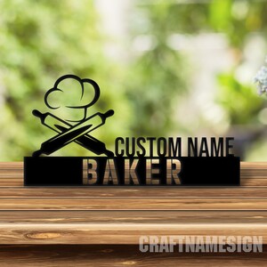 Custom Wooden Baker Desk Name Plate, Chef Tools Metal Nameplate for ...
