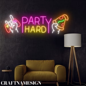 Party Hard Neon Sign, Party Game Room Led Sign, Custom Neon Sign ...