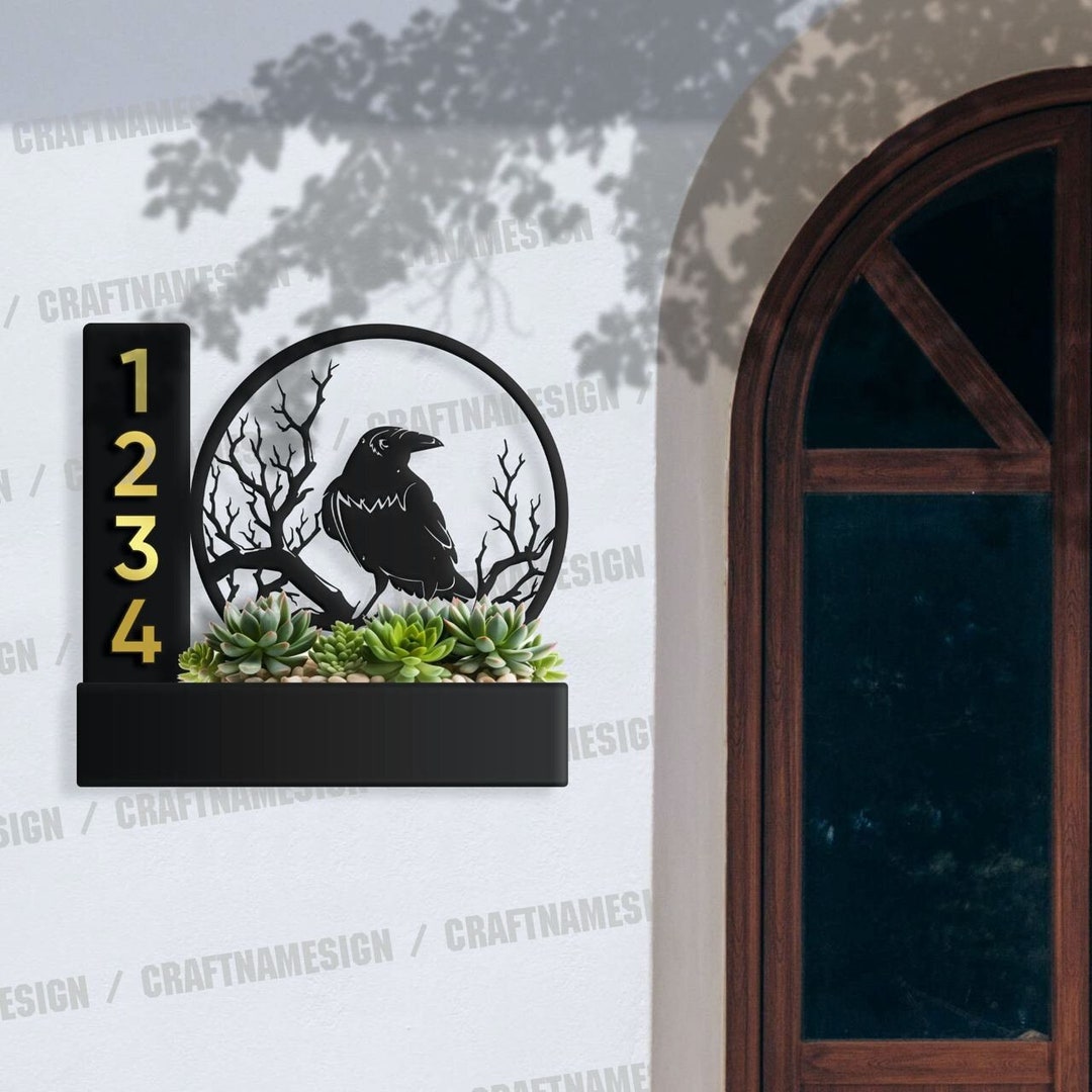 Custom Raven Succulents Planter House Number Sign, Planter Address ...