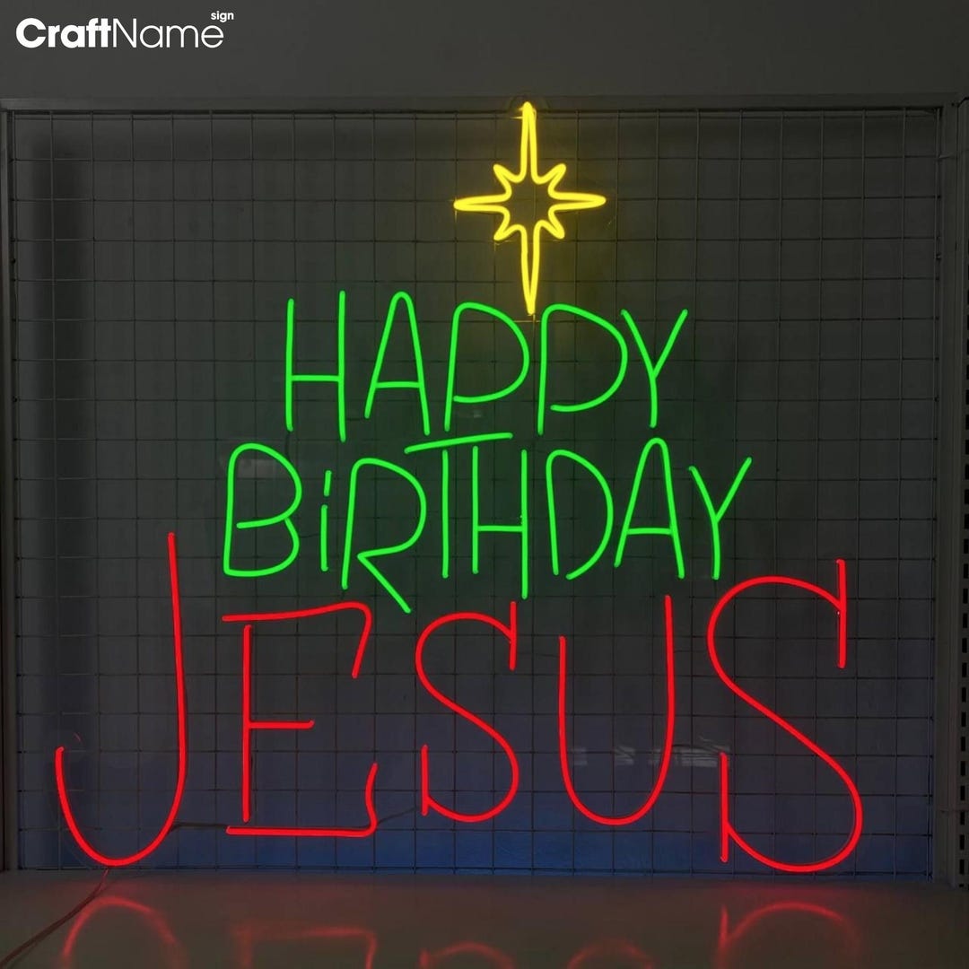 Happy Birthday Jesus Neon Sign, Holy Night Nativity Scene Christian Led ...