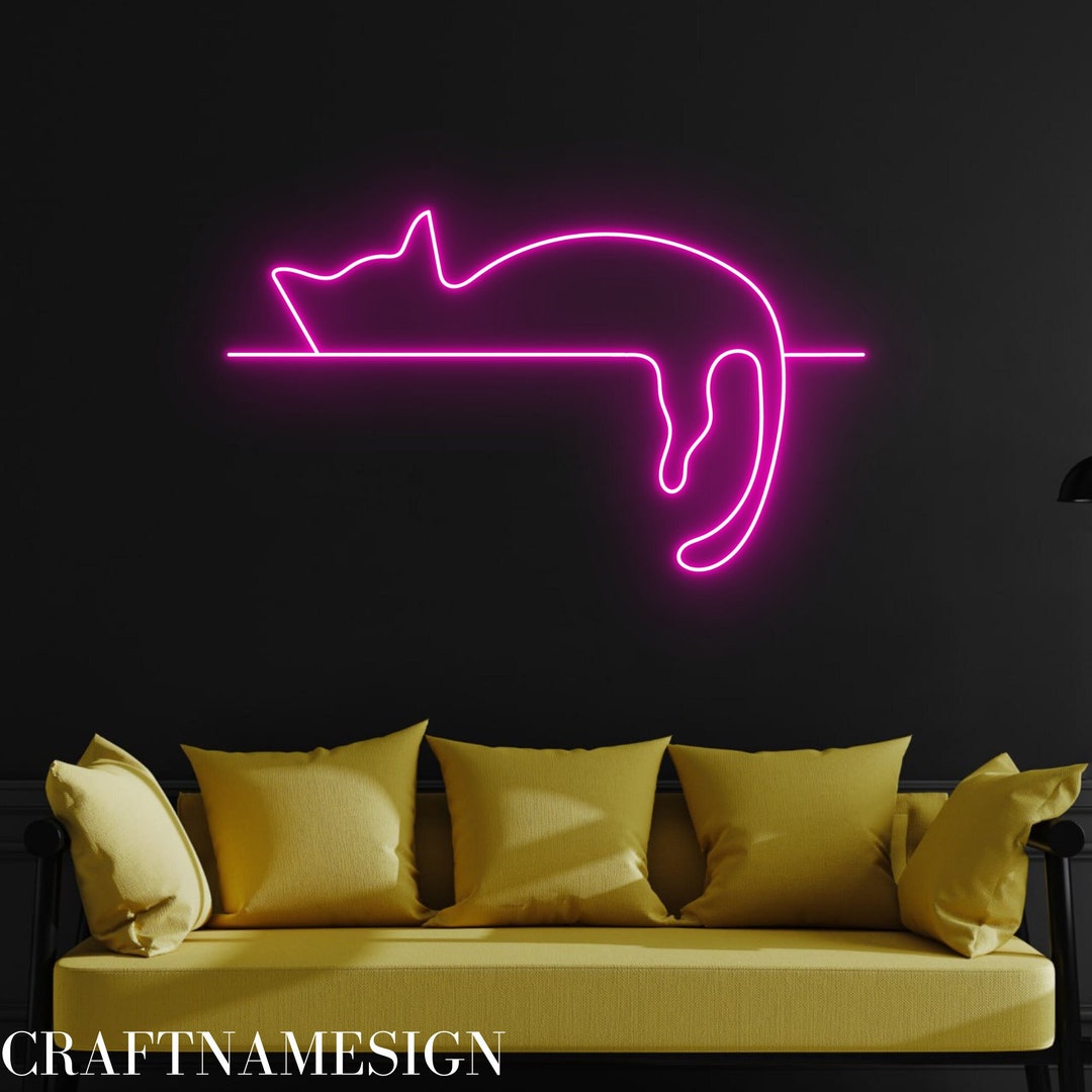Cat Sleep Neon Sign, Cat Line Led Sign, Custom Neon Sign, Cat Shop ...