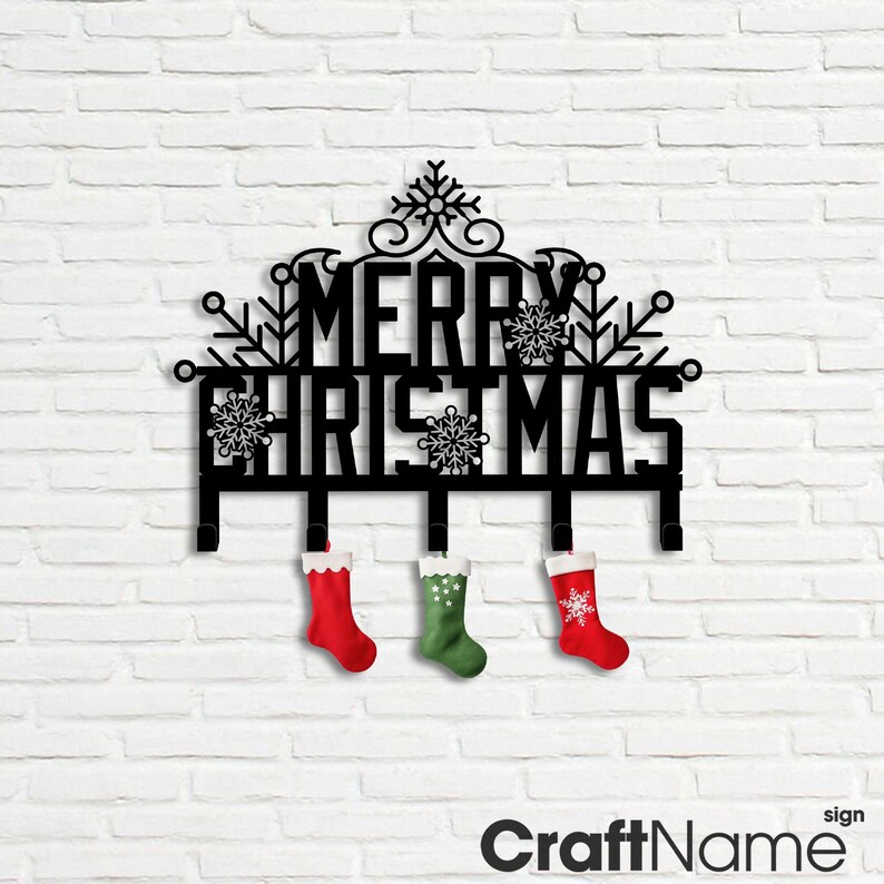 Merry Christmas Stocking Holders Metal Wall Art, Christmas Metal Coat ...