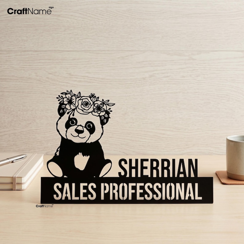 Personalized Panda Bear Desk Name Plate, Floral Animal Lover Decor - Etsy