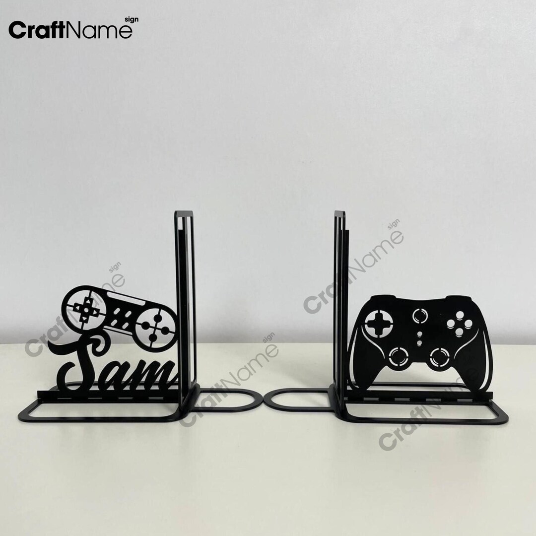 Personalized Game Controller Bookend Metal Art, Custom Gamer Name Book ...