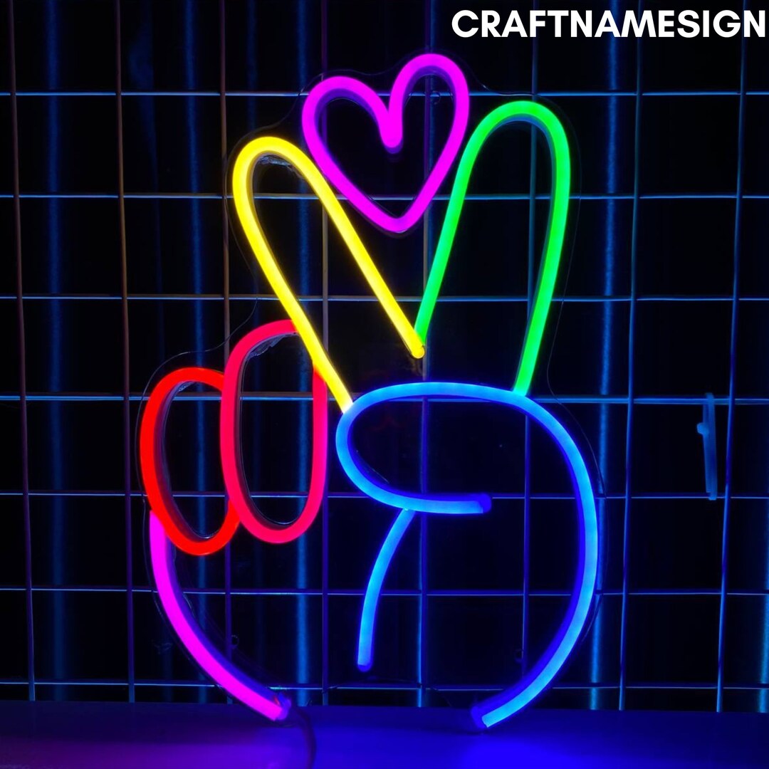 Victory Hand Neon Sign, Peace Hand Led Sign, Custom Neon Sign, Home ...