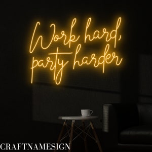 Word Hard Party Harder Neon Sign, Party Event Led Sign, Custom Neon ...
