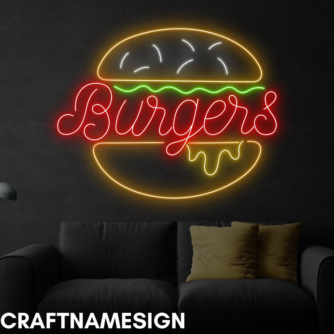 Large Burger Led Sign, Burger Neon Sign, Custom Neon Sign, Fast Food ...
