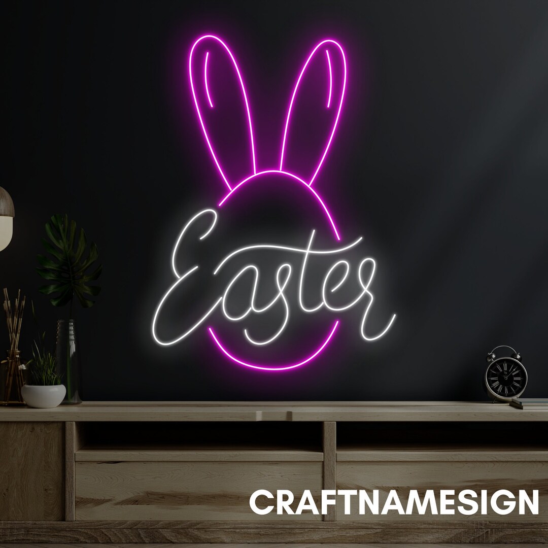 Ear Egg Rabbit Easter Neon Sign, Happy Easter Day Led Sign, Custom Neon ...
